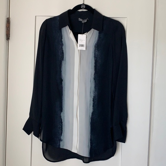 Vince | Tops | Vince Blouse Dark Navy And Cream Silk Nwt | Poshmark